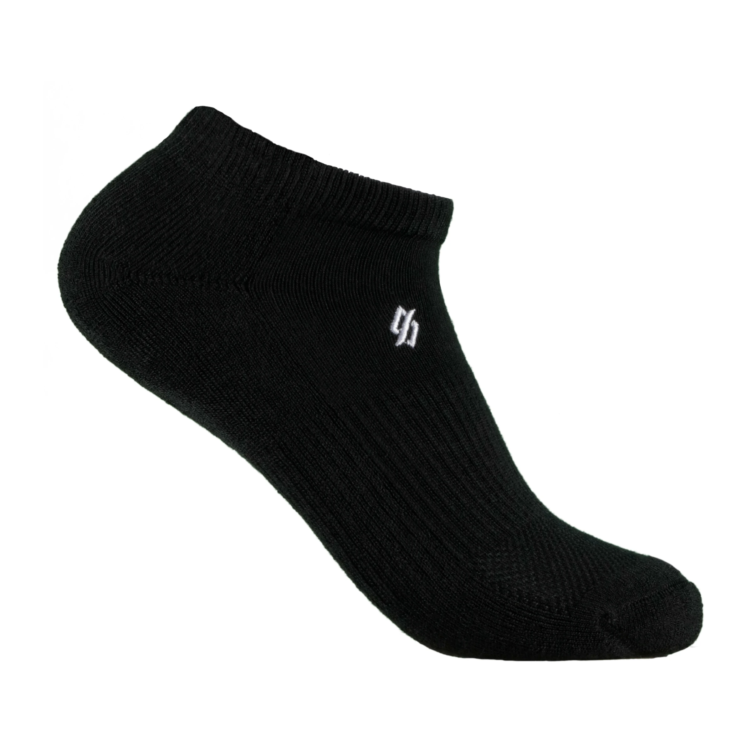 StringKing-Apparel-Athletic-Socks-Low-Cut-Black-On-Foot.webp